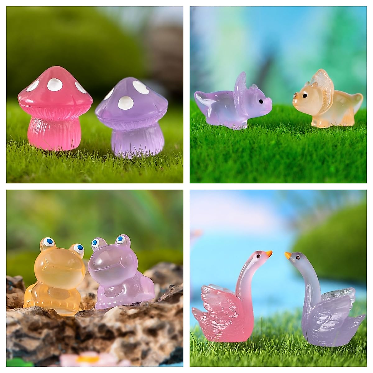 ElpizoFos 130pcs Various Luminous Mini Resin Animal Figurines Glow in The Dark Miniature Figures Ornament Fairy Garden Accessories Aquarium Landscape Bonsai Dollhouse Decor