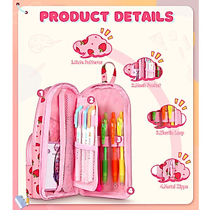 LISEVO Cute Strawberry Pencil Case,Unique Aesthetic 3D Schoolbag-Shaped Pencil Pouch for Girls Boys Kids Women,Big Capacity Pen and Pencil Stationery Organizer Bag with Zippers for School Office