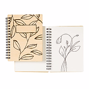 4 Pack Wooden Cover Notebook, Spiral Bound Unruled Plain DIY Craft Journal for Students, Sketches, Writing, Arts and Crafts, Note Taking, 20 Sheets Each (4.5 x 5.8 Inches)