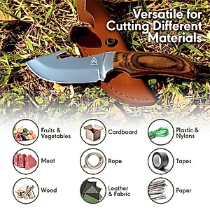 Hunting Knife with Gut Hook, 7.68" Gut Hook Hunting Knife with 440C Stainless Steel Outdoor Gut Hook Knives, Leather Sheath Included by Kratos - ZFS3