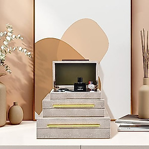 PETIARKIT Set of 3 Faux Leather Decorative Storage Boxes with Lids - Jewelry and Accessory Organizer for Women and Men, Countertop Home Decor (Beige)