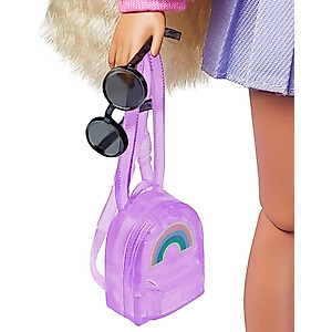 Barbie Extra Doll & Accessories with Extra-Long Crimped Pigtails in Pink Sparkly Varsity Jacket with Pet Teddy Bear