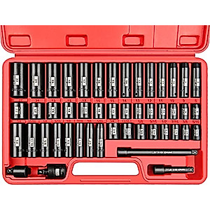 YIYITOOLS 48 Pcs 3/8” Drive Impact Socket Set (5/16 inch to 3/4 inch and 8-22mm),6-Point,CR-V