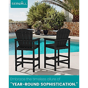 SERWALL Tall Adirondack Chairs Set of 2, HDPE Bar Height Outdoor Chairs, Wood-Like Adirondack Bar Stools for Patio, Balcony, Porch, Black
