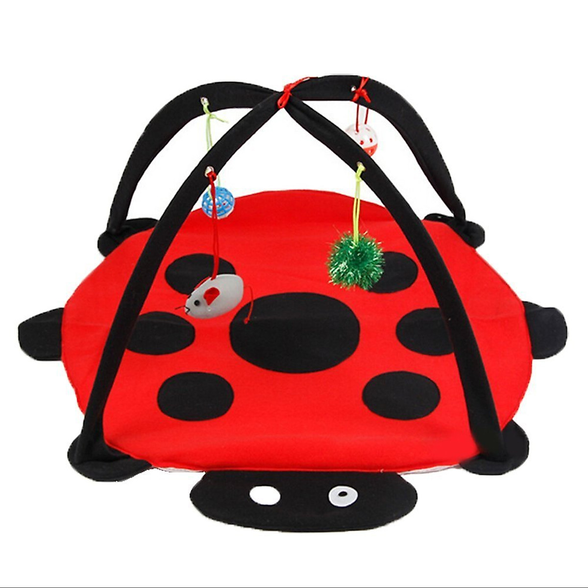 HAICHEN TEC Ferret Play Mat - Foldable Fleece Activity Center with Hang Toys Balls Mice Small Animal Interactive Mat Tent Toy for Exercise Napping (Ladybug)