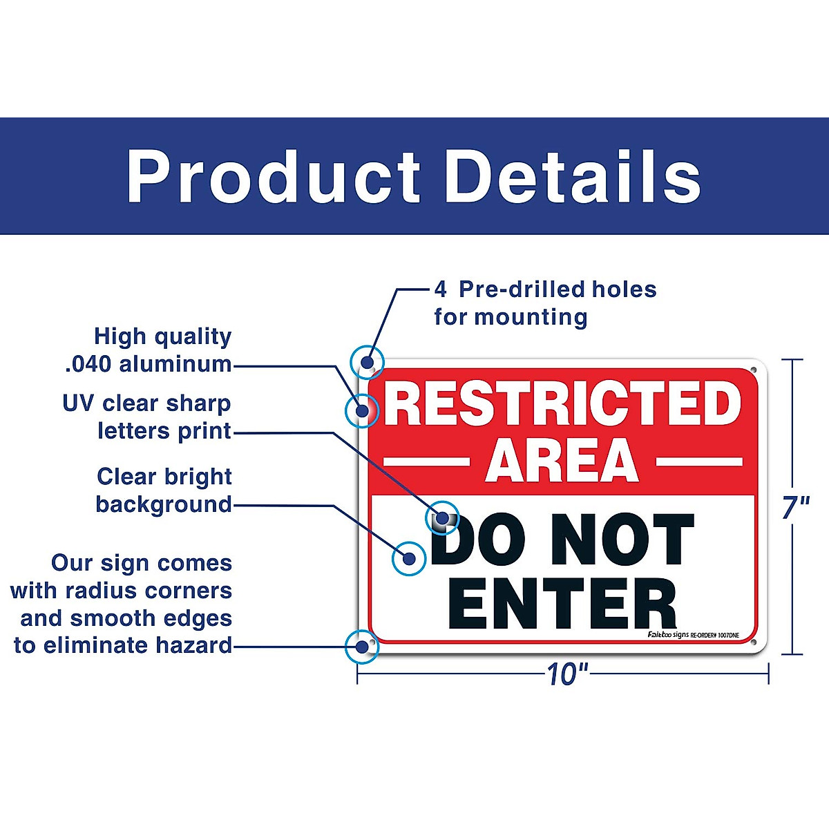 Restricted Area Sign, Do Not Enter Signs Metal, 2 Pack, 10 x 7 inch .40 Rust Free Aluminum, UV Protected, Weather Resistant, Waterproof, Durable Ink, Easy to install