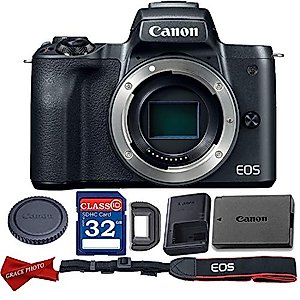 M50 Mirrorless Camera (Body Only) and 4K Video Camera has Built-in Wi-Fi with NFC, and Bluetooth - 32GB Memory Card + Basic Bundle