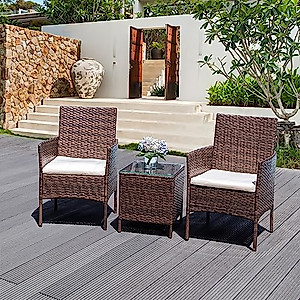 3 Pieces Patio Furniture Sets PE Rattan Wicker Chairs with Table Outdoor Garden Porch Furniture Sets Bistro Set Conversation Sets Garden Furniture for Yard Backyard Lawn Porch Poolside Balcony