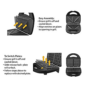 Panini Press, Grill, Waffle Maker- 3-in-1 Electric Cooking Appliance for Quick Meals, Burgers, Gourmet Sandwich with Nonstick Plates by Chef Buddy