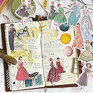 240 Pcs Vintage Washi Stickers for Journaling Supplies, Retro Style Ladies Scrapbook Stickers Scrapbooking Supplies Kit, Aesthetic Stickers for Junk Journal Supplies DIY Crafts Embellishment