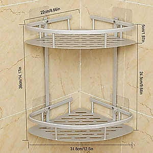 Hawsam No Drilling Bathroom Corner Shelves, Aluminum 2 Tier Shower Shelf Caddy Adhesive Storage Basket for Shampoo (Corner)