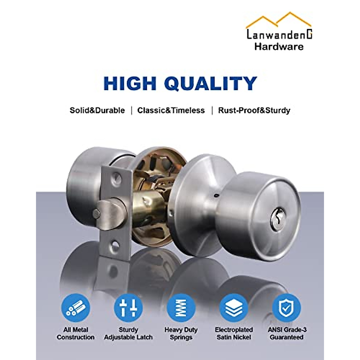 Lanwandeng 2 Sets Keyed Alike Entry Door Knobs and Single Cylinder Deadbolt Lock Combo Set Security for Entrance and Front Door, All Keyed Same Door Lock with Classic Satin Nickel Finish