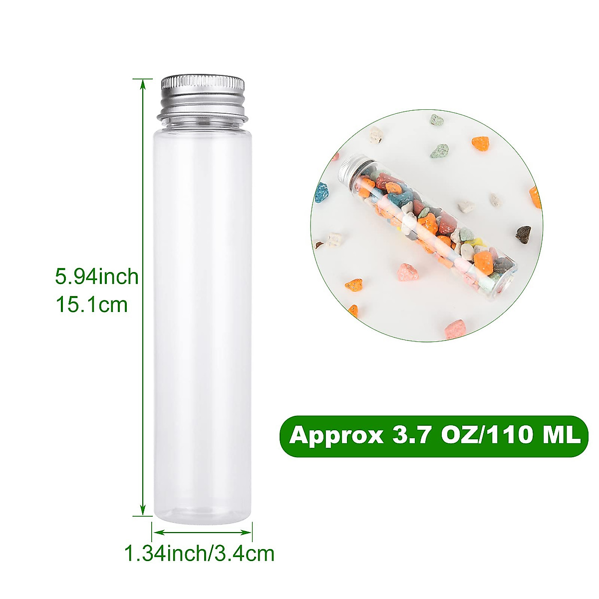Acrux7 40 pcs Clear Flat Plastic Test Tube with Screw Caps 110ml - Flat-Bottomed Transparent Test Tube for Bath Salt Candy Storage (151 x 34 mm)