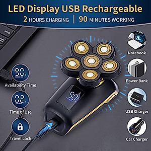 VOTMONI Head Shavers for Men 6D Electric Rotary Shaver Multifunctional Mens Bald Head Shaver Cordless Electric Razor for Men Waterproof Head Shaver Rechargeable Razors for Balding Man