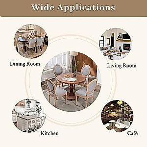 civama Dining Chairs Set of 4 French Vintage, Mid Century Upholstered Farmhouse Fabric Chair with Round Backrest and Solid Rubberwood Leg for Dining Room Bedroom Kitchen Restaurant, Light Grey