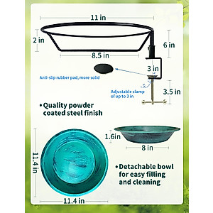 Deck Mounted Bird Bath for Outside, Detachable Birdbath Bowl with Sturdy Clamp, Easy Setup Outdoor Bird Feeder for Garden Patio Lawn Yard Decoration