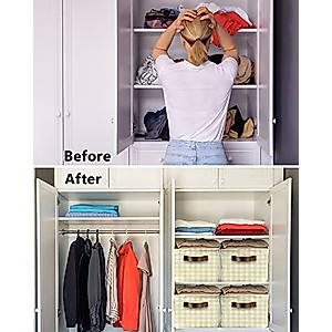 Large Storage Baskets Bins Easter Bunny Wreath Collapsible Storage Box Laundry Organizer for Closet Shelf Nursery Kids Bedroom Spring Happy Easter Yellow Buffalo Plaid