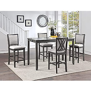 New Classic Furniture Amy Kitchen Counter Island Dining Table for 4 with Storage Shelf & USB Chargers, Contemporary Gray