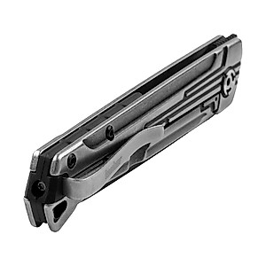 Kershaw Noventa Pocket Knife, 3.3 inch Stonewashed D2 Steel Blade with KVT Ball Bearings, Stainless Steel Handle, Pocketclip,black