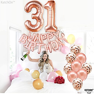 KatchOn, Rose Gold 31 Balloons Numbers - 40 Inch, Pack of 12 | 31 Birthday Decorations for Women | 31 Birthday Balloon With Confetti Balloons | 31st Birthday Decorations for Women | 31 Number Balloons