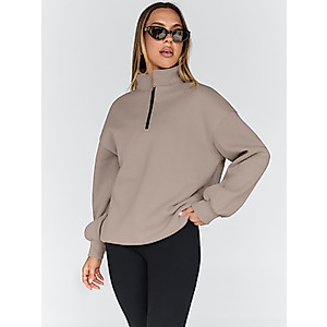 Trendy Queen Womens Oversized Sweatshirts Fall Fashion Hoodies Half Zip Pullover Long Sleeve Shirts Clothes Outfits CoffeeGrey S