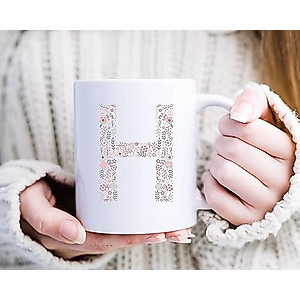 Sunday Blvd. 11oz. Coffee Mug Gift, Pink Floral Monogram Alphabet Letter H, Birthday Christmas Baby Shower Mother's Day Gift Idea, 1-Pack