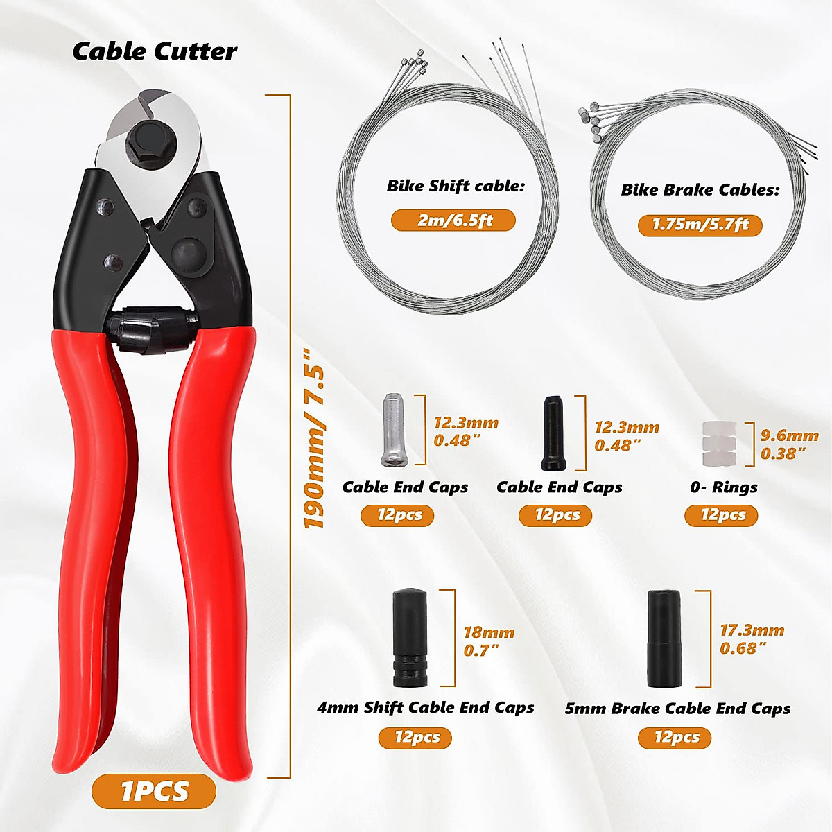 mankk 73PCS Universal Bike Brake Cable Kit and Housing Replacement Kit Stainless Steel Bike Cable Cutter Wire Cable Cutters with Cable End Caps and O-Rings for Mountain Road Bike Bicycle M-111