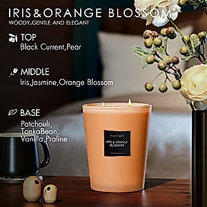HomeLights Scented Candles | Large Jar Candle-33.3 Oz. Natural Soy Aromatherapy Candles | Up to 130 Hours Burn Time with 3 Cotton Wicks, Home Decorative Fragrance Candle Gift - Iris & Orange Blossom
