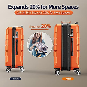 SHOWKOO Luggage Sets Expandable PC+ABS Durable Suitcase Sets Double Wheels TSA Lock 4 Piece Luggage Set Orange