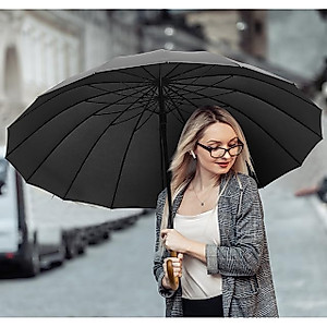 G4Free 54 Inch Large Windproof Umbrella for 2 Persons, 16 Ribs Auto Open Classic Wooden J Handle Cane Stick Golf Rain Umbrellas for Men Women Travel 120cm