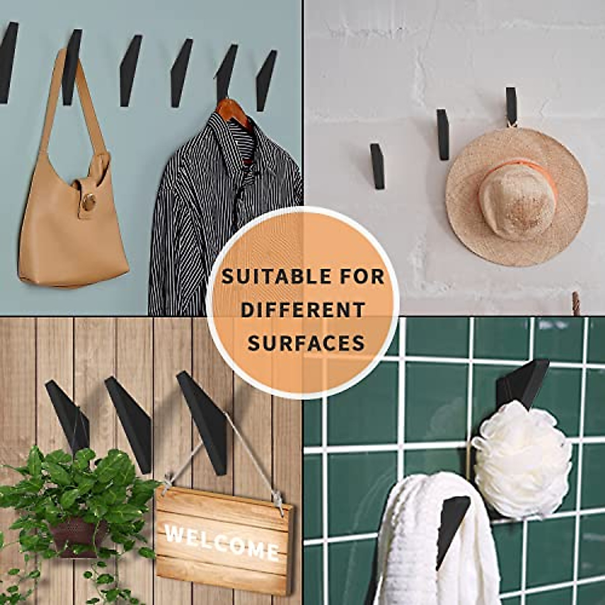 BIGLUFU Wooden Coat Hooks, 6 Packs Natural Wooden Coat Racks, Wall Mounted Single Wall Wood Hook Rack, Minimalist Heavy Duty Robe Hook Hat Rack Black