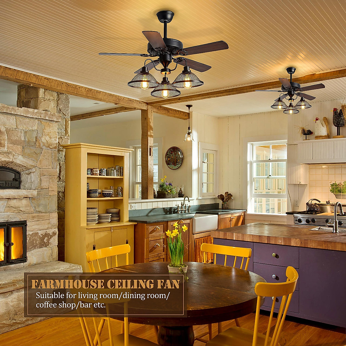 Bagood Farmhouse Ceiling Fan with Light 52 Inch Ceiling Fan with Light Rustic Ceiling Fan with 5 Reversible Wood Blades Vintage Ceiling Fan with Light and Remote for Bedroom Living Room Dining Room