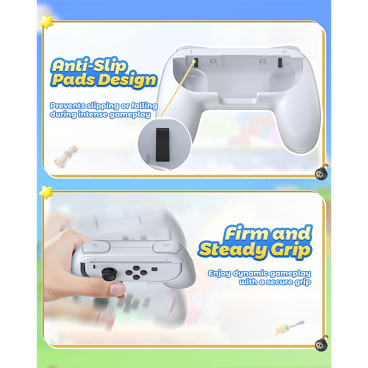 FYOUNG Hand Grips Compatible with Switch and Switch OLED Model Controllers, Grip for Switch Joy Con - White (2 Packs)