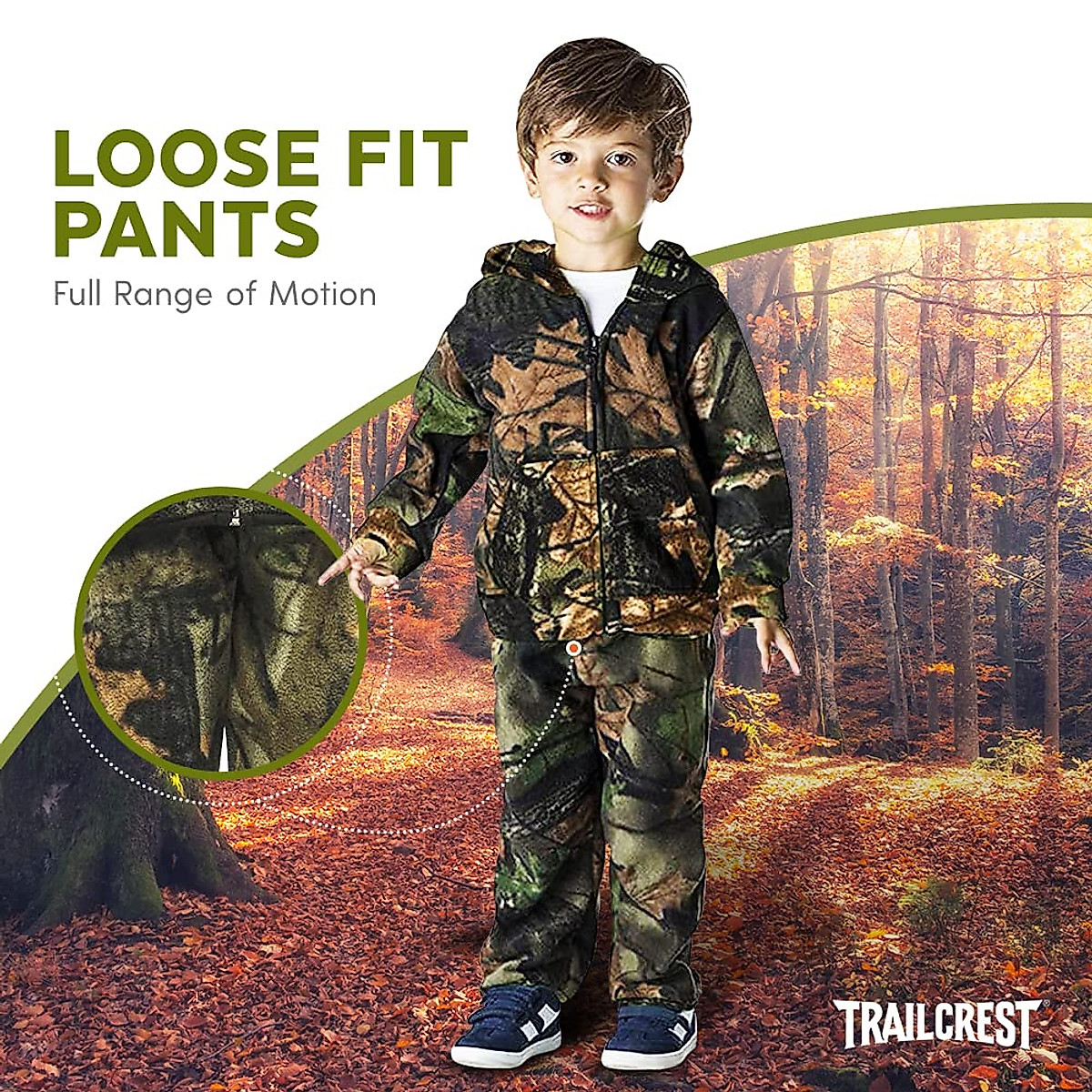 TrailCrest by Treel Infant - Toddler Camo Full Zip Hoodie Sweatshirt Fleece Jacket & Pants Set, Camo, 5T