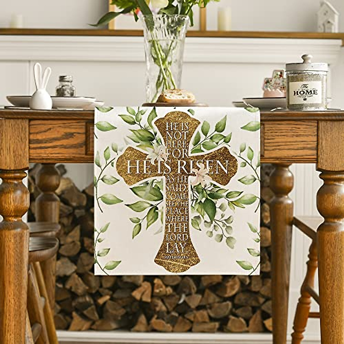Artoid Mode He is Risen Easter Table Runner, Spring Summer Seasonal Holiday Kitchen Dining Table Decoration for Indoor Outdoor Home Party Decor 13 x 72 Inch