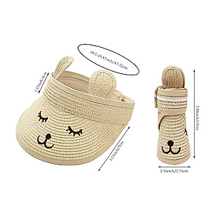 Baby Roll-up Straw Visor Hat Sun Hat, Kid Toddler Wide Brim Cute Bunny Ponytail Summer Beach Sun Hat Adjustable for 1-4 Years (Beige)