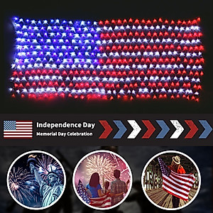 Solar American Flag String Lights - Waterproof 420 Led Solar Powered Flag Net Light for 4th of July Memorial Day Decorations Yard Garden Christmas Festival Holiday Patriotic Party Decoration Outdoor