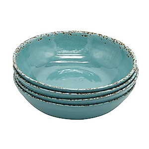 LOK-OSEMILE Gourmet Art Crackle 9" Melamine salad bowls and pasta Bowls -Aquamarine blue 45 Ounce - Set of 4