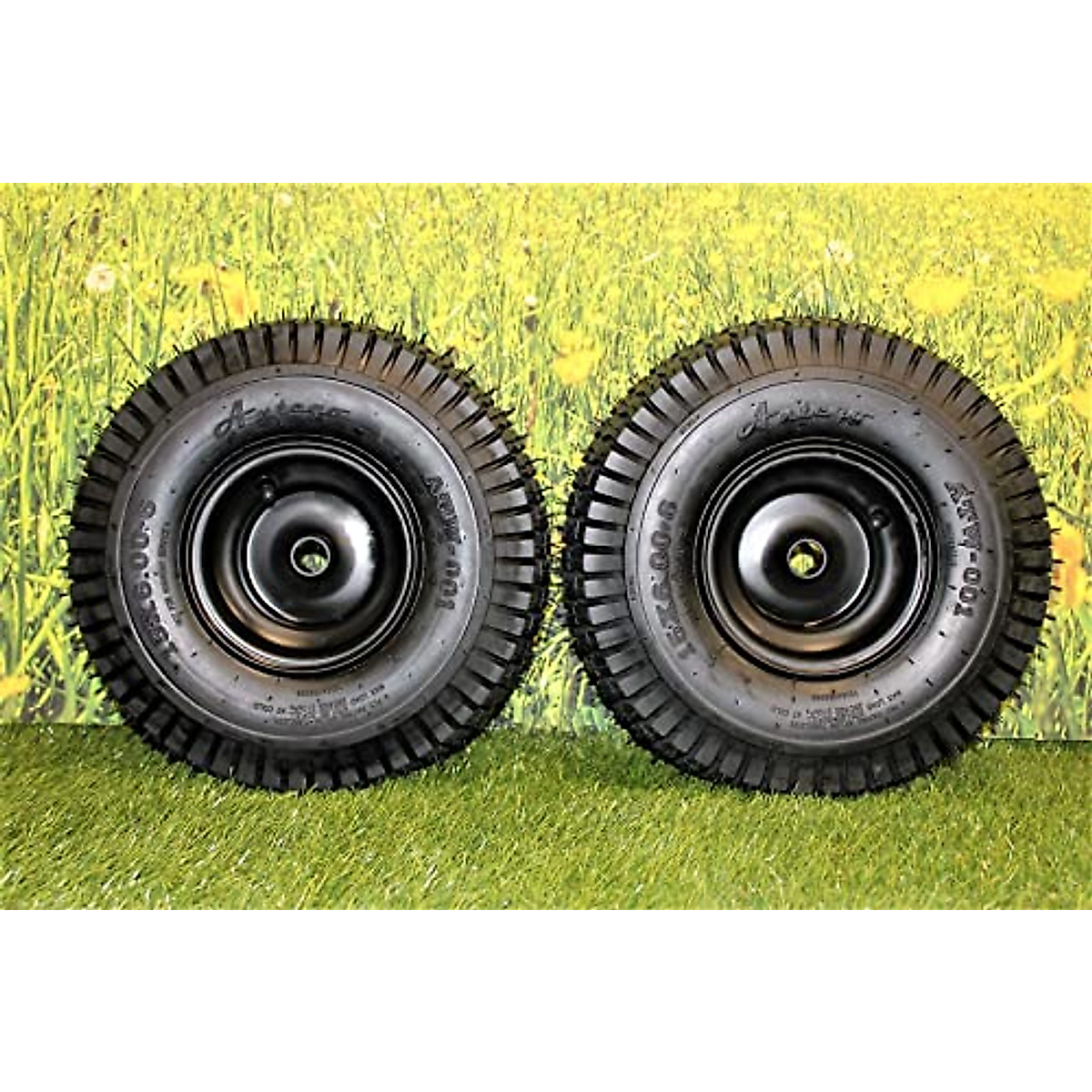 (Set of 2) Matte Black Universal Fit 15x6.00-6 Tires & Wheels 4 Ply for Lawn & Garden Mower Turf Tires .75" Bearing