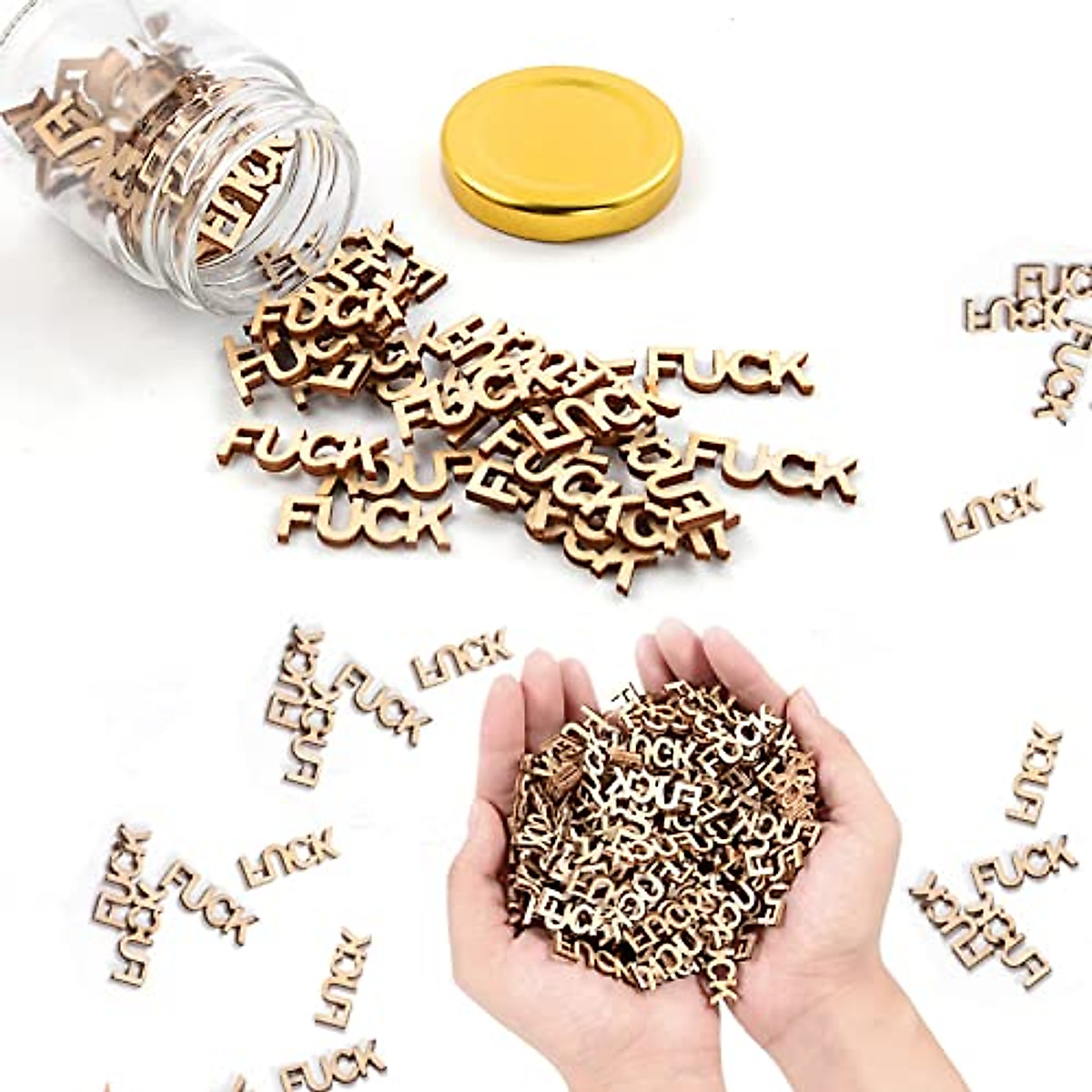 HZFLY FUCK Wooden Cutout Letter Piece, 200 pcs FUCK Piecse, ​Make Your Own Jar of Fucks, Fuck Gift for Valentine feets Day, Birthdays, Anniversaries