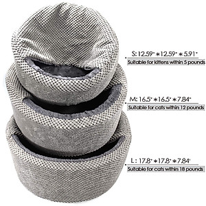 Winsterch Washable Warming Cat Bed House,Round Soft Cat Beds for Indoor Cats,Calming Pet Sofa Kitten Bed,Small Cat Pet Covered Cat Cave Beds Puppy Bed for Small Dogs (Gray)