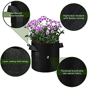 WHATWEARS 12-Pack 10 Gallon Plant Grow Bags, Thickened Nonwoven Fabric Pots with Handles, Vegetable Planter Bags Containers, Cloth Planters for Garden Vegetable/Flower/Plant/Fruits Outdoor (Black)