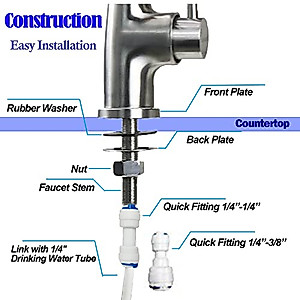 Water Filter Faucet, Fits Most Reverse Osmosis Water Filtration System, Kitchen Bar Sink Purifier Drinking Water Faucet, Stainless Steel，Lead-Free, Brushed, Single Handle