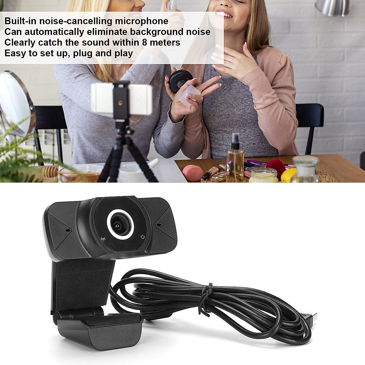 YYOYY 1080P/30FPS PC Webcam with Noise-Cancelling Microphone, USB Computer Web Camera for PC, Laptop and Desktop, Plug and Play, Webcam for Video Conferencing