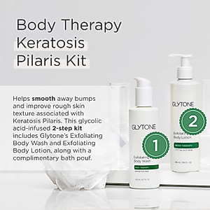 Glytone KP Kit for Keratosis Pilaris - Exfoliating Body Wash, Lotion, Shower Pouf - Smooth Rough & Bumpy Chicken Skin - Fragrance-Free, Routine Kit