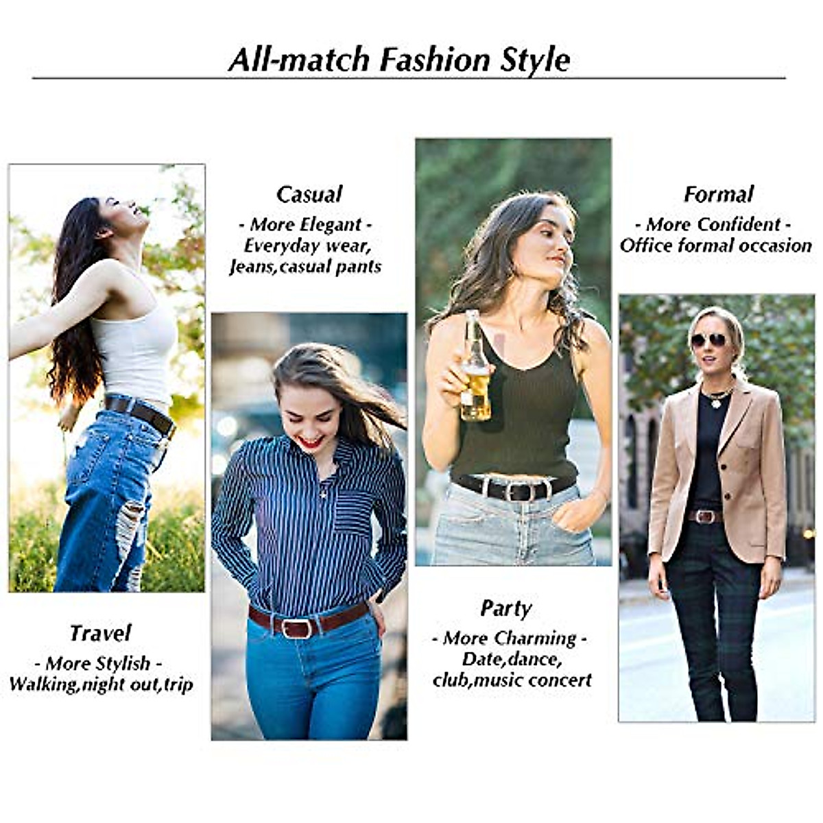 SUOSDEY Fashion Womens Soft Leather Belt, Waist Belt with Pin Buckle for Jeans Pants, black belt,width 1.3"