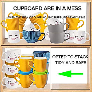 cup stacking rack for cupboard stackable Mug holder convenient for Cups organizers and storage Make kitchen cabinet shelf pantry save space Mugs stand adjustable for different sizes of cups 3pcs green