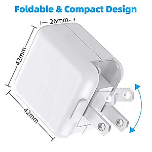 12W USB Wall Charger Compatible with iPad 4/ Mini 2 3 4 / Air 2/ Pro 12.9 / iPhone Xs Max/XS/XR/X/ 8 7 6s 6 Plus,Foldable Portable Travel Block Plug and 1 Pack Lightning Cable