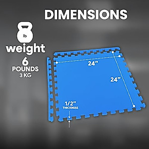 Signature Fitness Puzzle Exercise Mat with EVA Foam Interlocking Tiles for MMA, Exercise, Gymnastics and Home Gym Protective Flooring, 1/2" Thick, 48 Square Feet, Blue