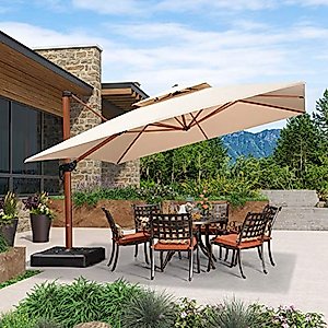 PURPLE LEAF 12 feet x 12 feet Patio Umbrella Outdoor Square Umbrella Large Cantilever Umbrella Windproof Offset Umbrella Heavy Duty Sun Umbrella for Garden Deck Pool Patio, Beige